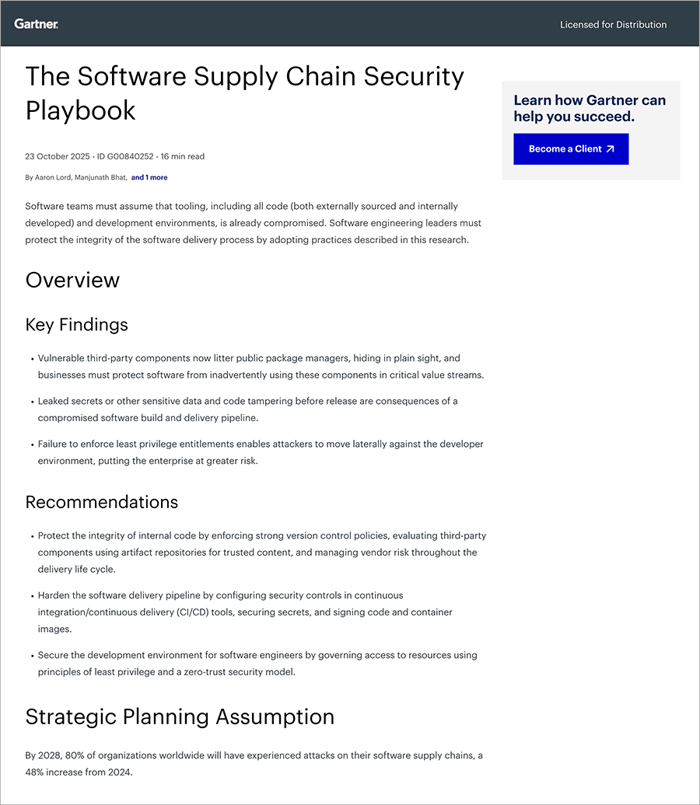 Gartner® Reprint: The Software Supply Chain Security Playbook